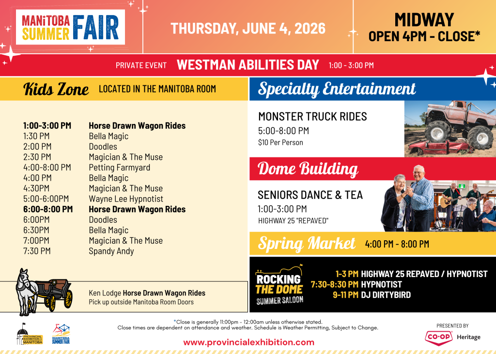 2026 MSF Daily Schedules - Provincial Exhibition of Manitoba
